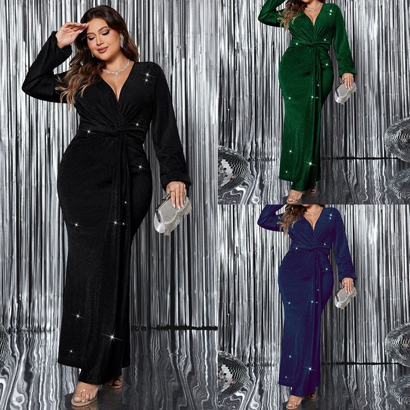 Fishtail Long Dress Ladies Fashion Sequin Dress Long Sleeve Elegant ...