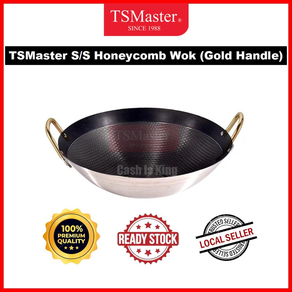 TSMaster Honeycomb Non-Stick Stainless Steel Round Bottom Wok Frying ...