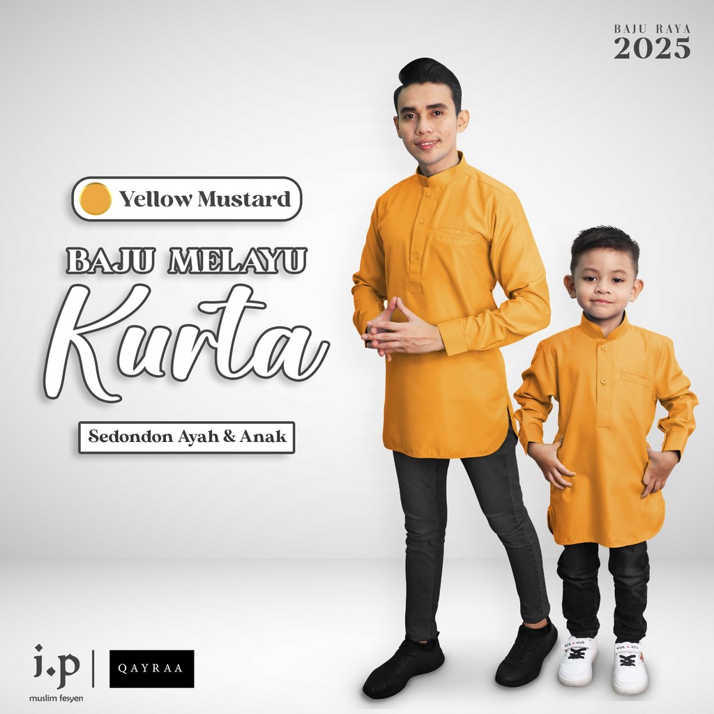 I.P Muslim ️2025 MUSTARD YELLOW Baju Kurta Family Set Soft Cotton ...
