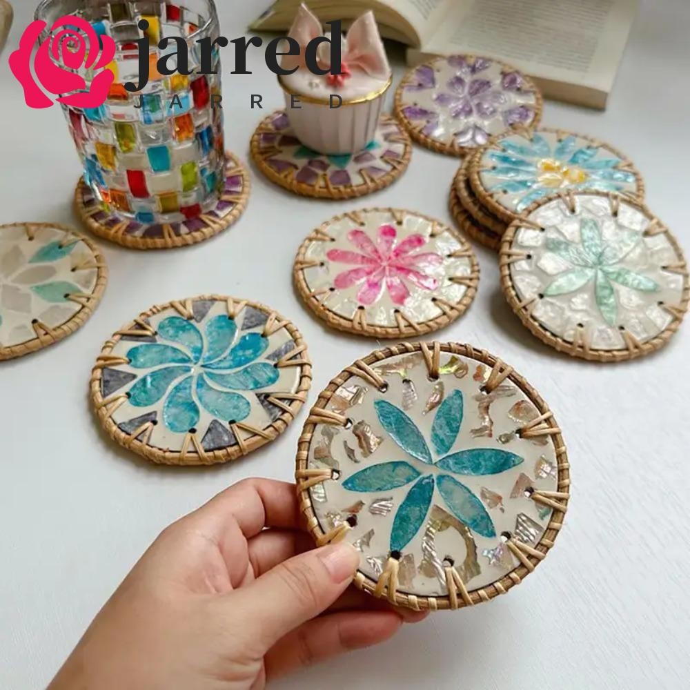 JARRED Rattan Shell Cup Mat, Bohemian Style 10cm Seashell Cup Mat ...