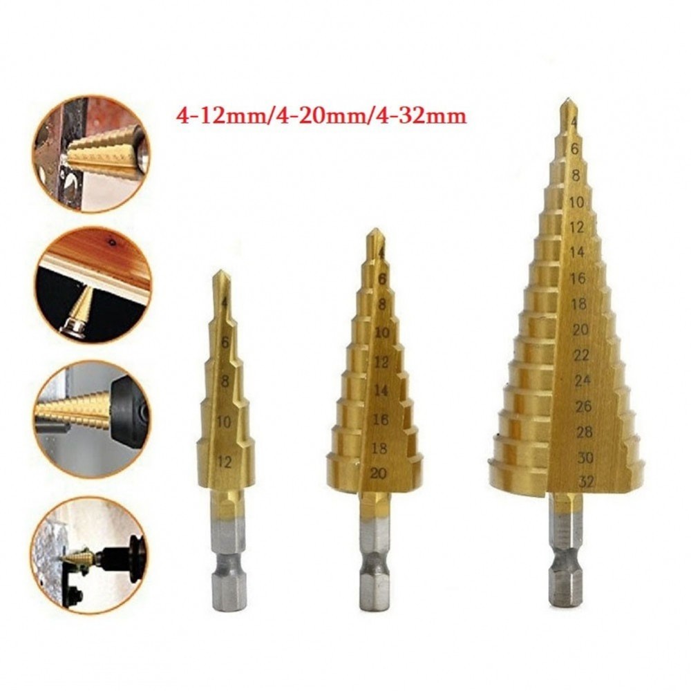 Heavy Duty Step Cone Drill Bit Set Titanium Coated Metal Wood Hole ...