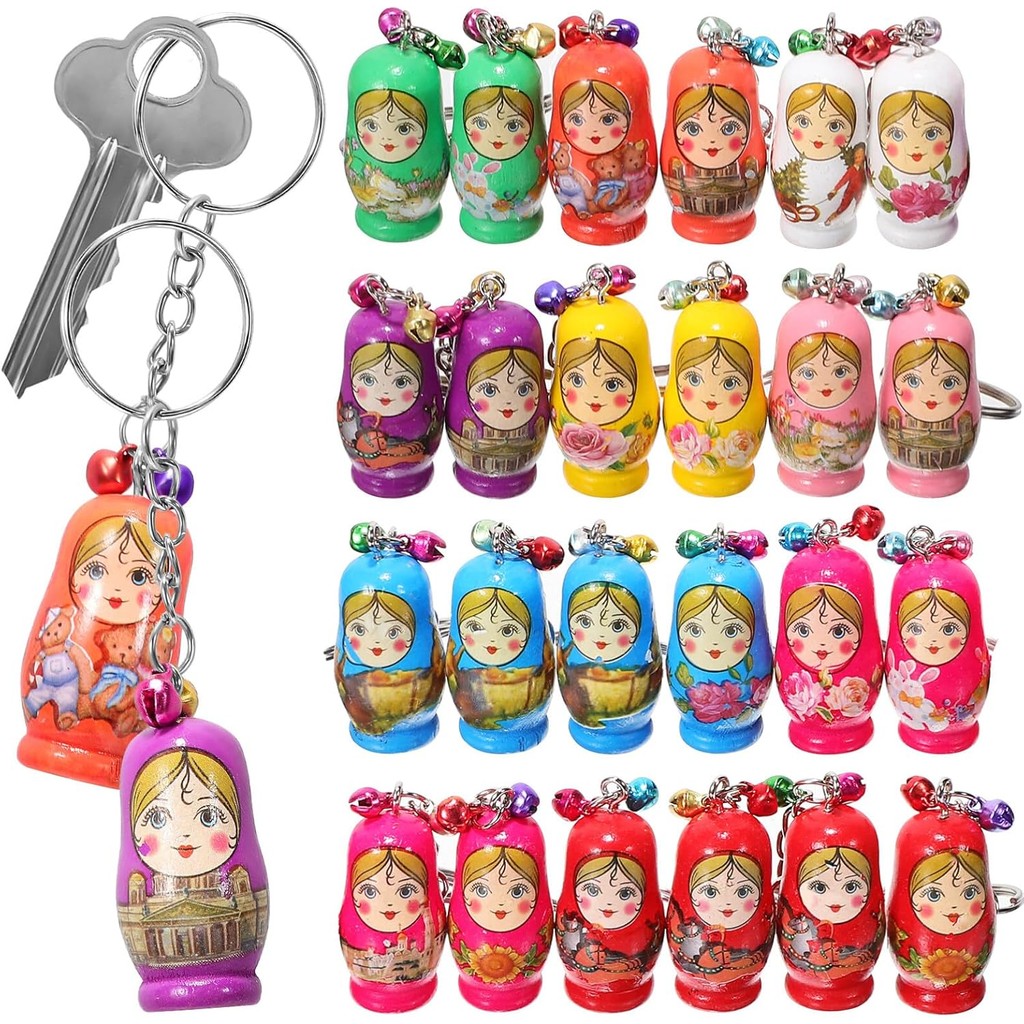 24pcs Matryoshka Keychain Boneka Bersarang Rusia Rantai Kunci Kayu ...