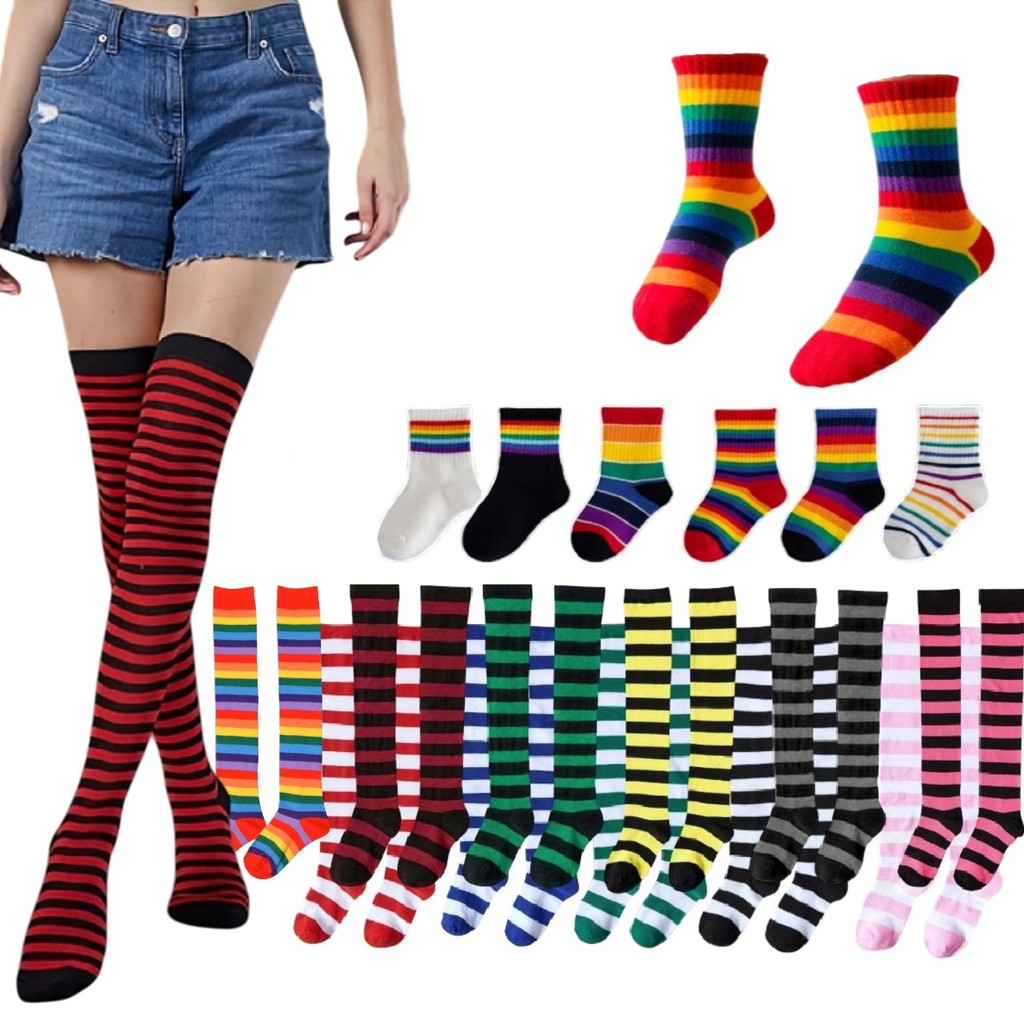 (100% COTTON) EW Rainbow Socks Women's Tube Socks Summer Thin Cute ...