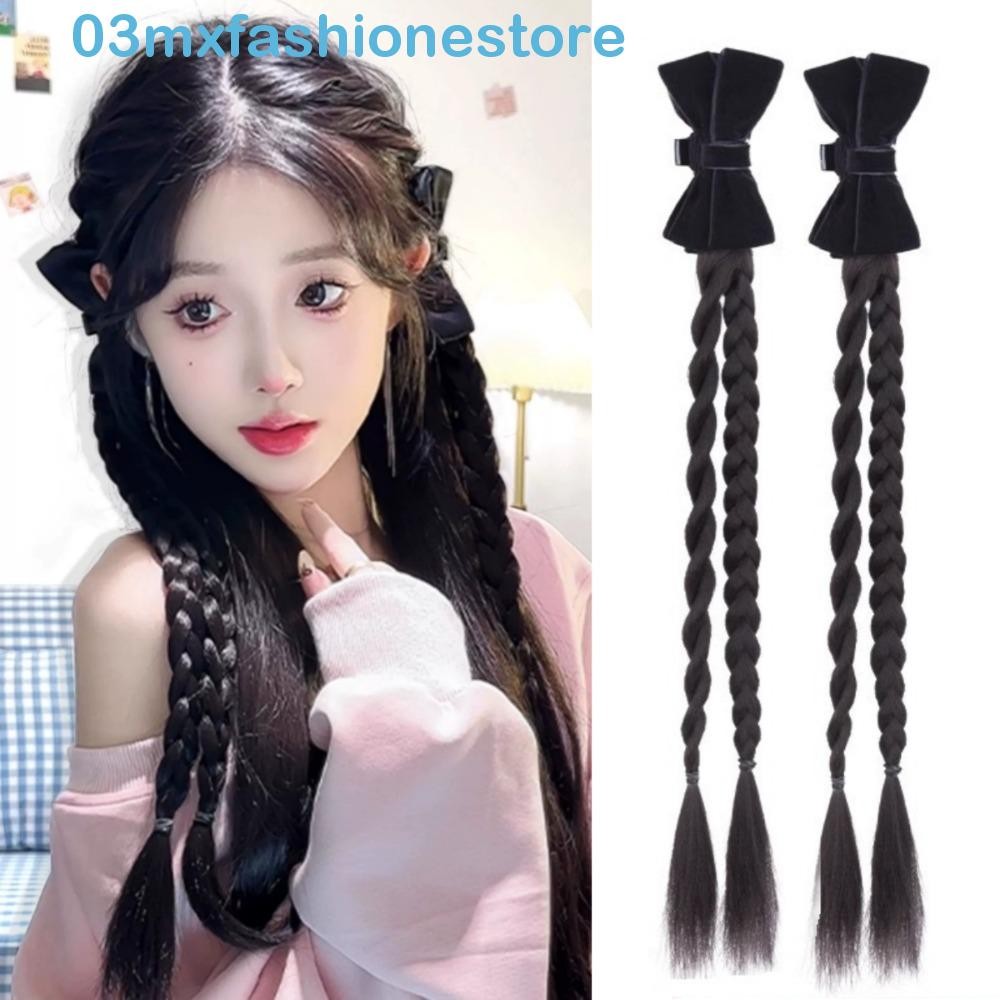 MXFASHIONE 2Pcs Black Bowknot Ponytail, Boxing Braided Double Ponytail ...
