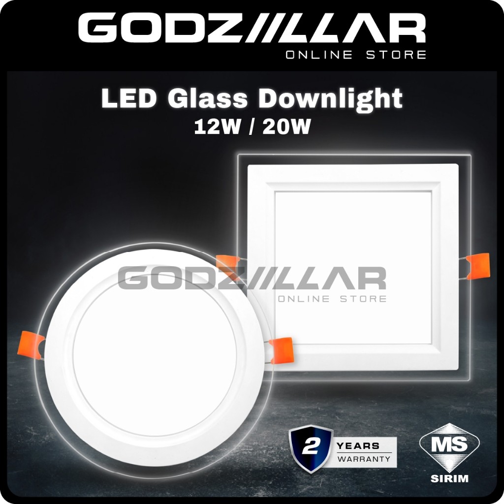 (Sirim) LED Glass Downlight Round Square 20W 12W 6" 4" Recessed Glass ...