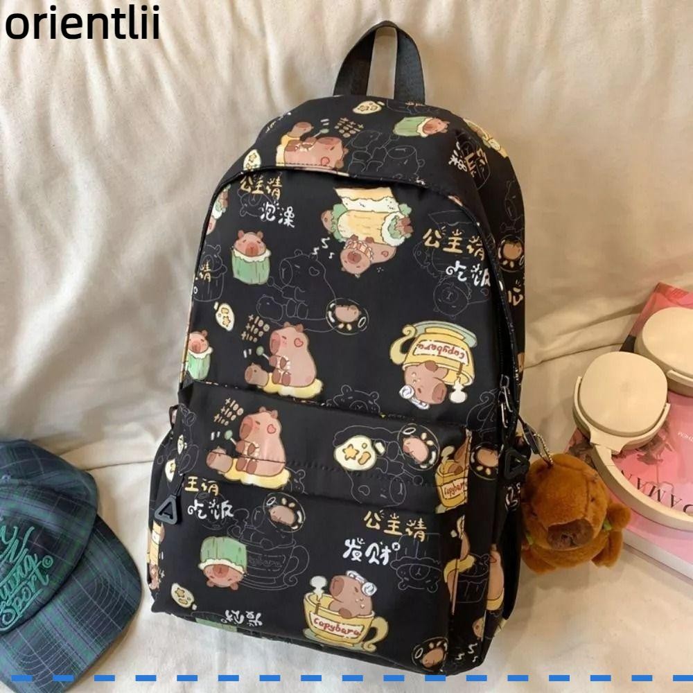 ORIENTLIIY Capybara School Bag, Nylon Large Capacity Capybara Backpack ...