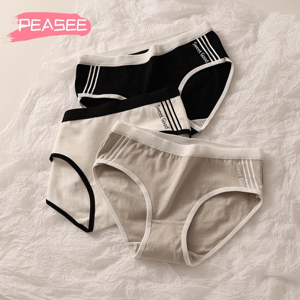 [PEASEE] Solid Color Mid-rise Panties, Pure Cotton Medium Waist Simple ...