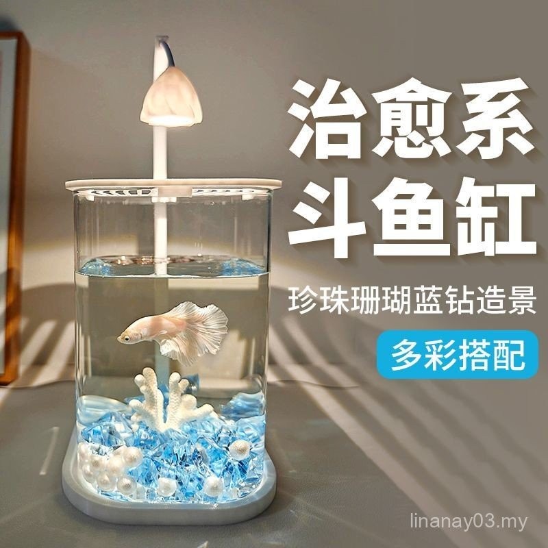 Glass Small Fish Tank Ice Crystal Desktop Creative Ecological Betta ...
