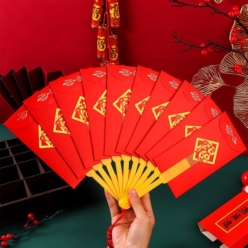 10 Slots 2025 CNY Red Envelope Year of The Snake Fan Red Packet Angpao ...