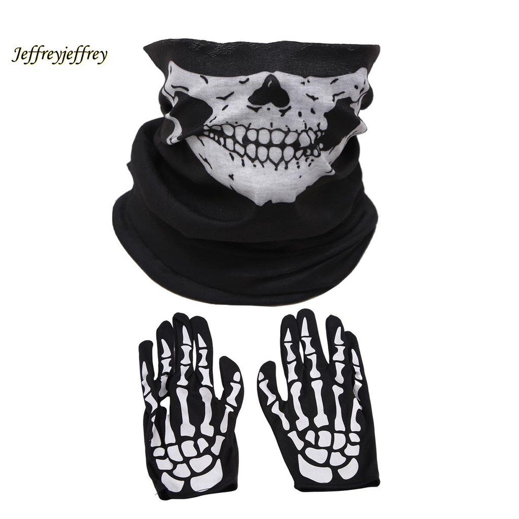 Halloween Mask Scary Skull Chin Mask Skeleton Ghost Gloves for ...