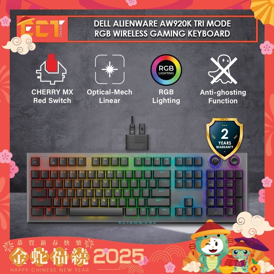 Dell Alienware AW920K Tri Mode RGB Wireless Gaming Keyboard (Grey ...