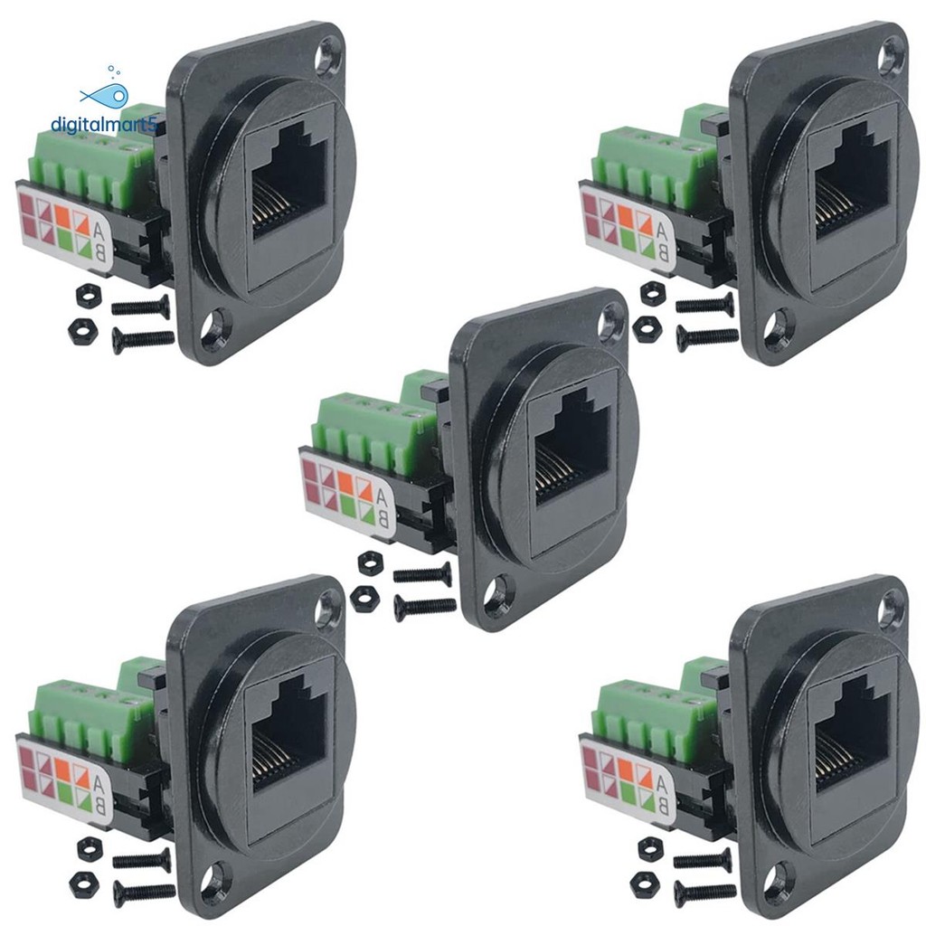 5PCS RJ45 Female Panel Mount Screw Terminal Adapter, D-Type RJ45 8P8C ...