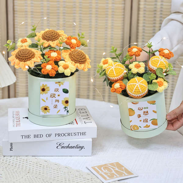 crochet flower flower bouquet Hadiah hari jadi kreatif tenunan tangan ...