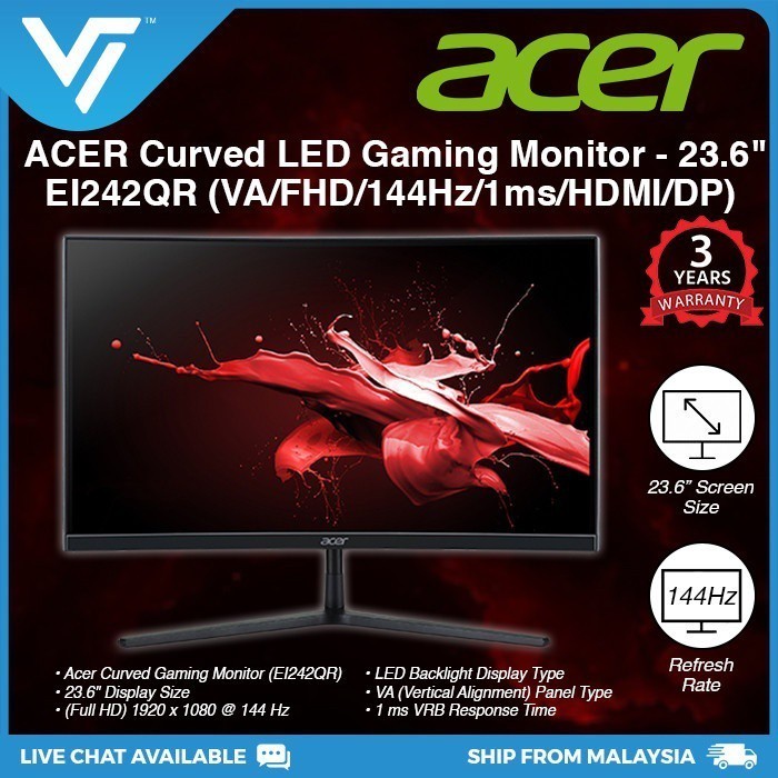 Acer Nitro Curved Gaming Monitor 23.6" EI242QR LED (FHD 1080p, VA ...