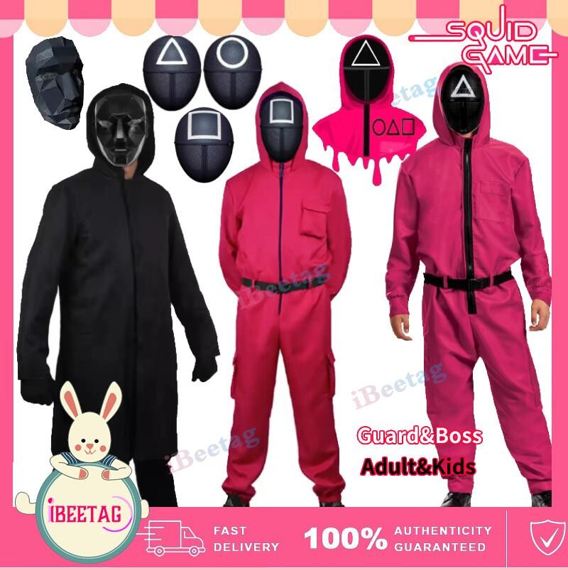 Local】Squid Game Guard/Boss Cosplay Costume Adult&Kids Jumpsuit with ...
