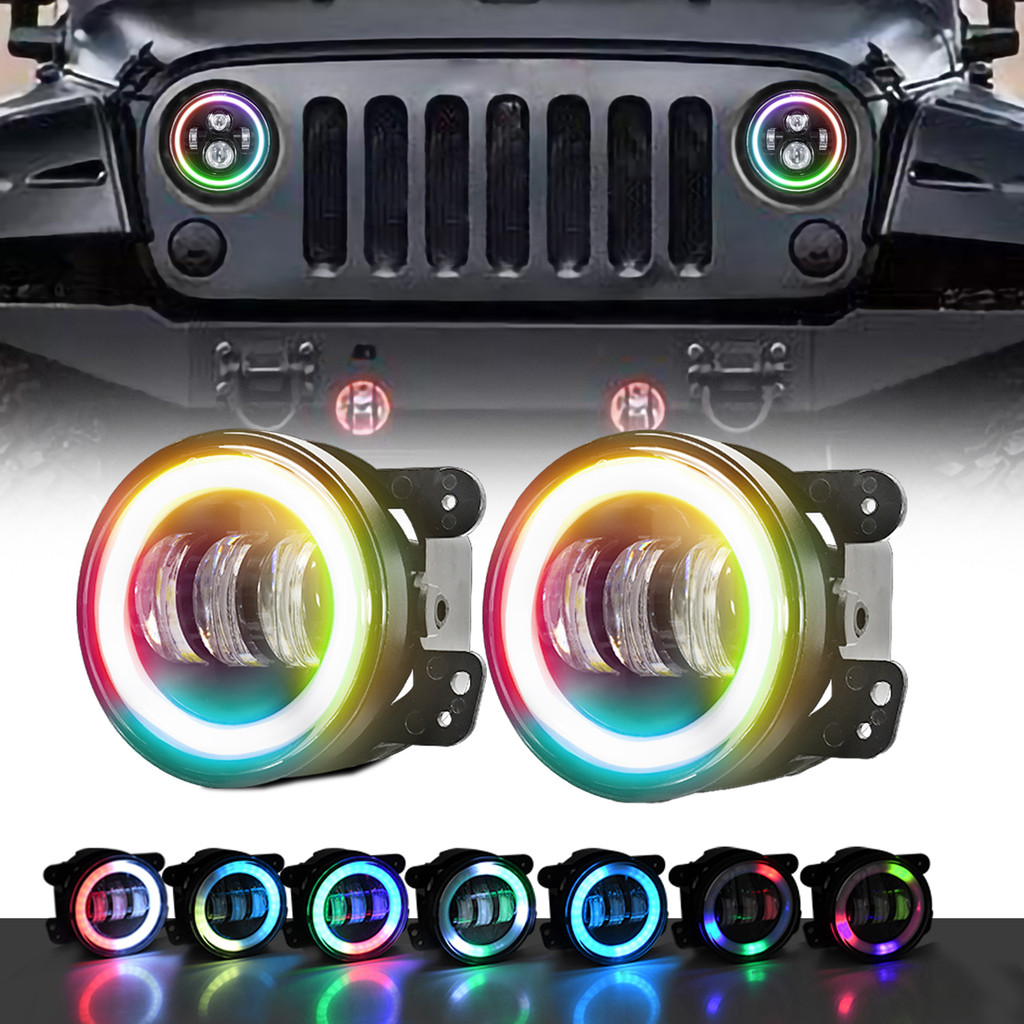 4-inch LED Colorful Fog Lights Wrangler RGB Angel Eyes Off road Vehicle ...
