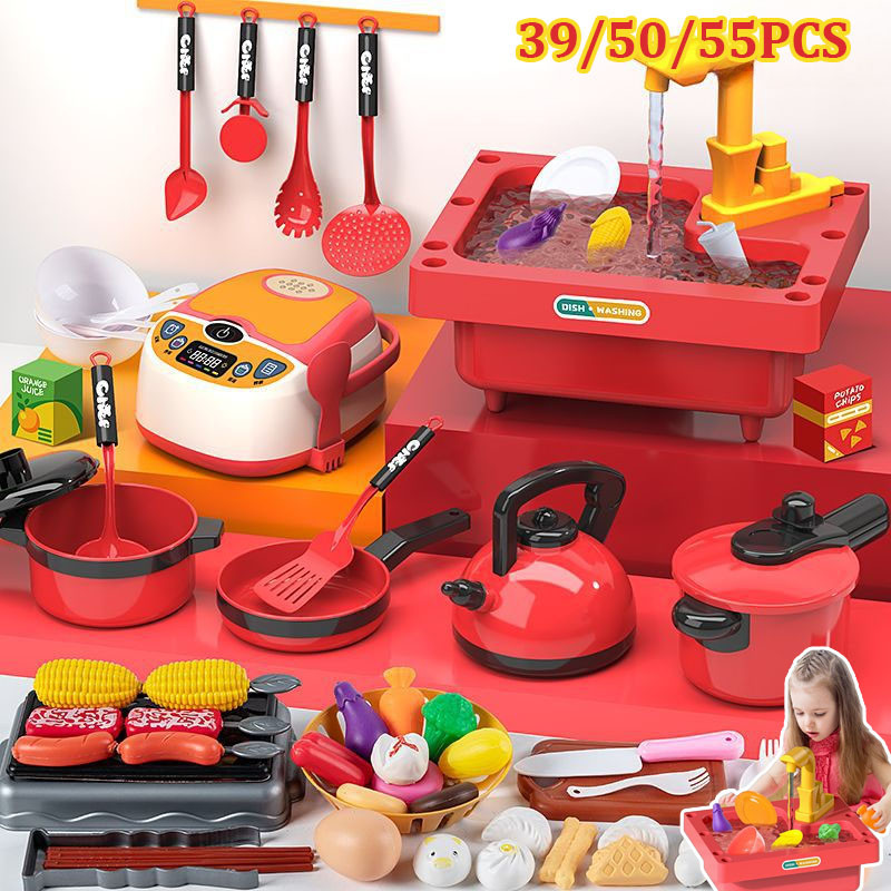 Kids Cooking Set Toys Kitchen Dish Washing Sink Pretend Play Set ...