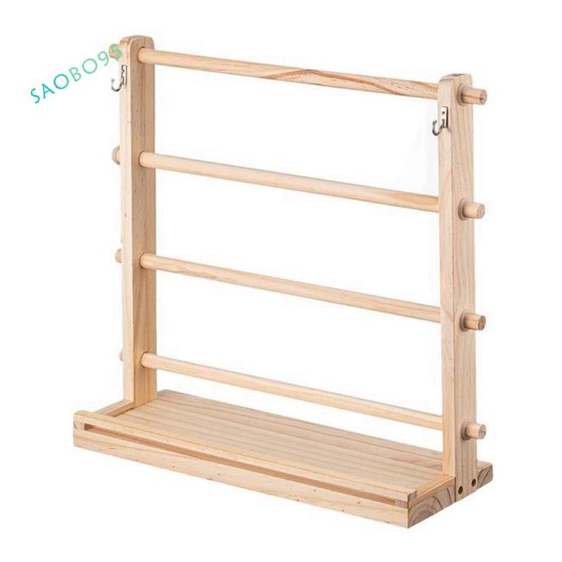 4 Tiers Wooden Ribbon Rack Ribbon Spool Holder Storage Display Shelf ...