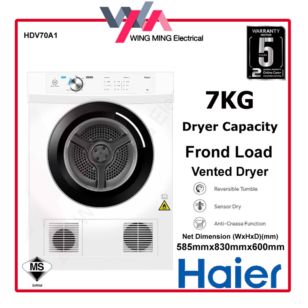 Haier 8 KG / 7 KG Vented Dryer HD80‑V939S / HDV70A1 | Anti‑Crease ...