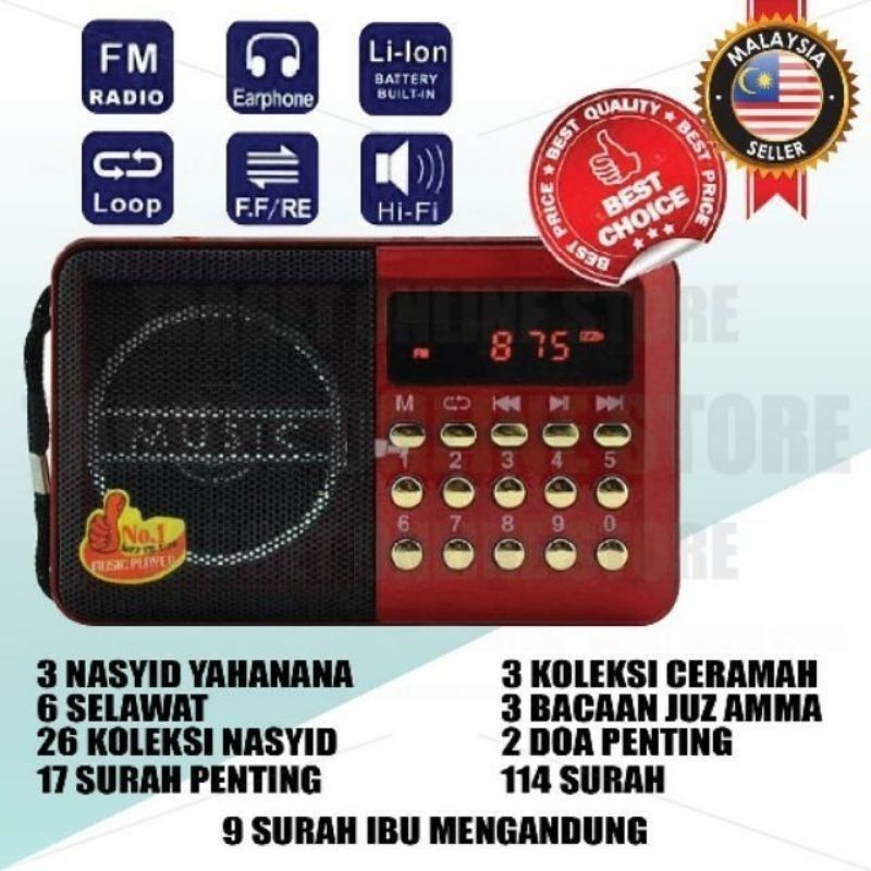 Joc Radio Speaker 30 Juzuk Al Quran Rechargeable USb &Micro SD card ...