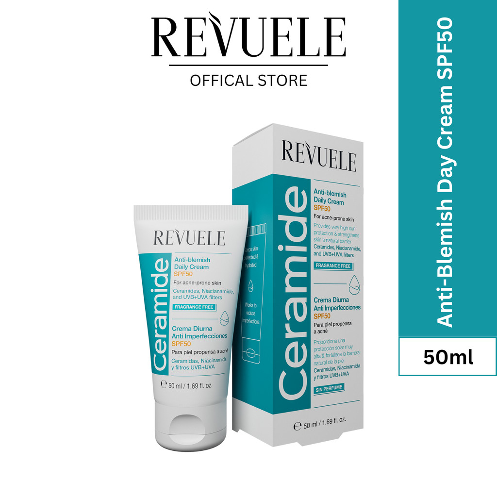 REVUELE Ceramide Anti-Blemish Daily Cream SPF50 (50ml) Anti Acne Dark ...