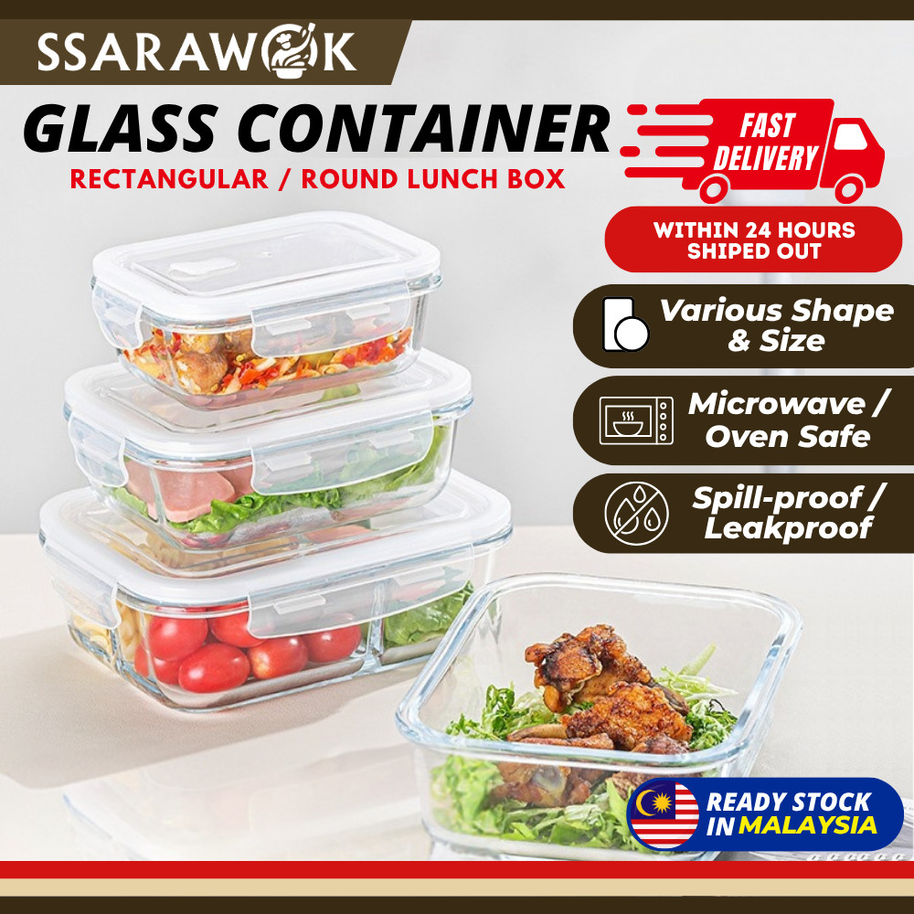 SSARAWOK Glass Food Container Bekas Kaca Bertutup Kedap Udara Glass ...