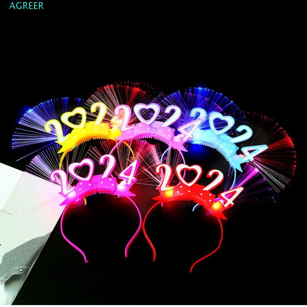 AGREER LED Glow Headpiece, Letter Plastic 2024 Happy New Year Headband ...
