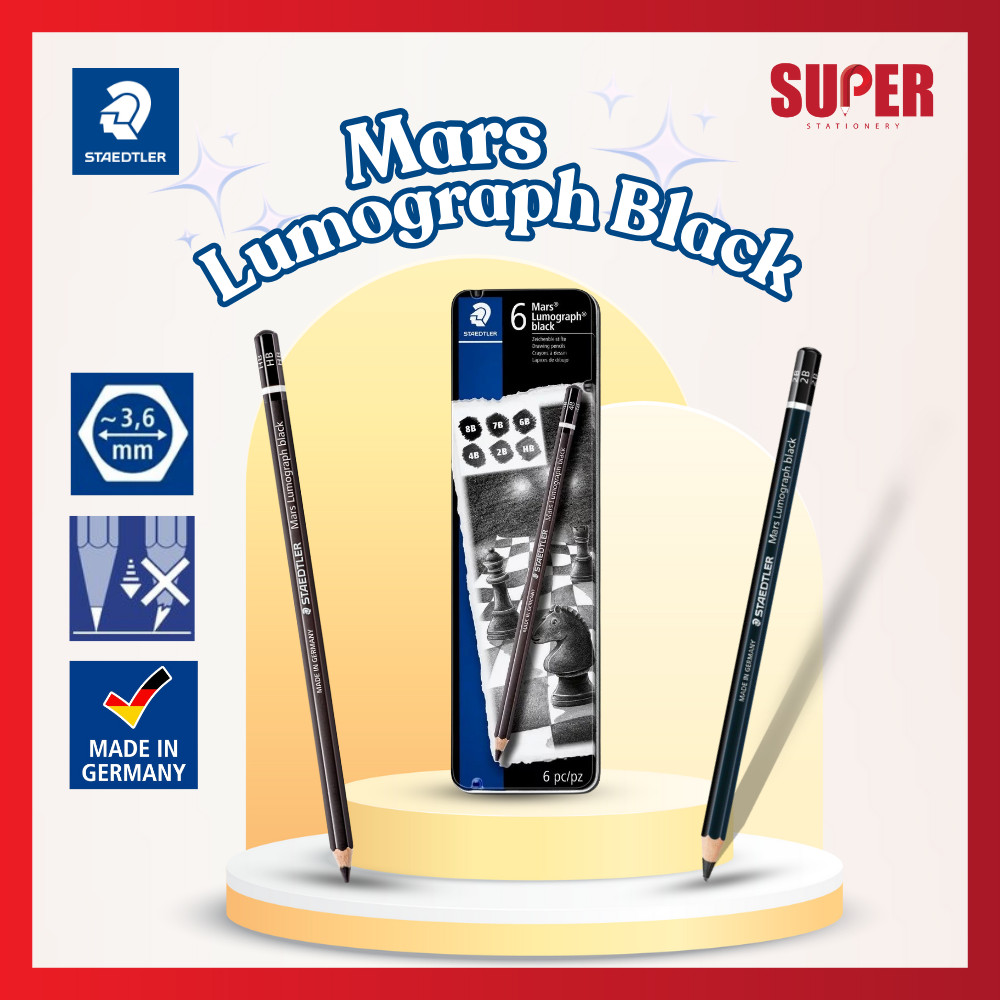[super stationery] STAEDTLER Lumograph Black Artist Wooden Lead Pencil - Box of 6 (8B 6B 4B 4B ...