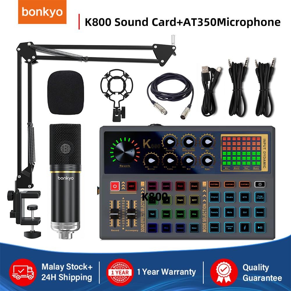K800+AT350 Mic48V Live Sound Card Vocalizer Multiple sound effects for live broadcast karaoke ...