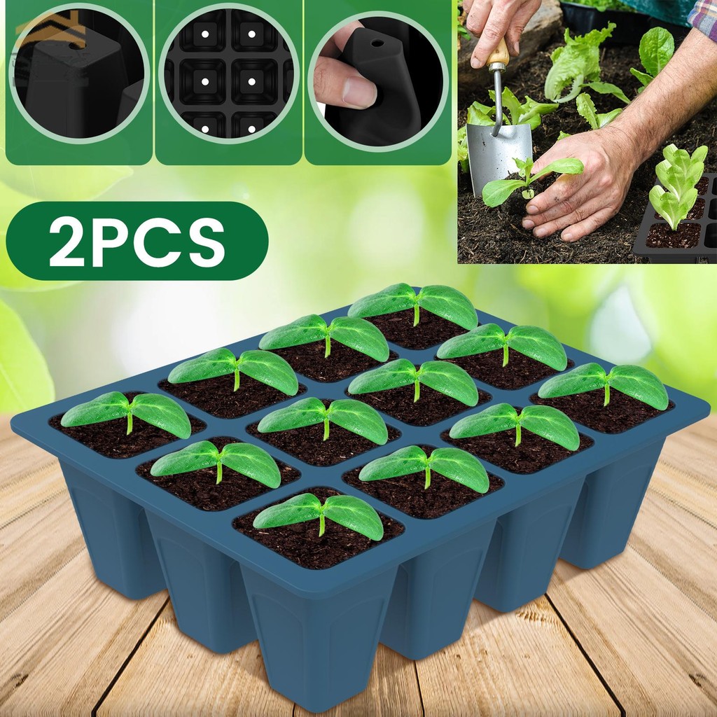 2 Pack Seed Starting Tray Silicone Seed Starter Tray with Drain Holes ...
