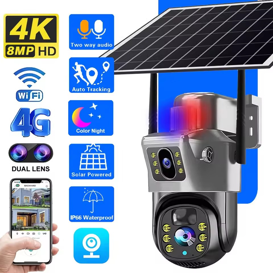 8MP Outdoor Solar Camera HD Night Vision Dual Lens WIFI IP CCTV Cameras ...