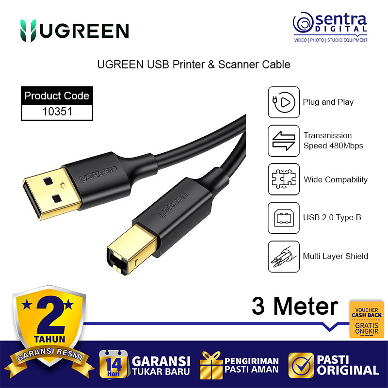 Ugreen USB A to B 2.0 Printer Cable Scanner Gold Plated Cable 3m 10351 ...