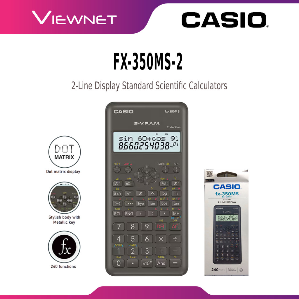 CASIO FX-350MS-2 STANDARD SCIENTIFIC CALCULATOR (2ND EDITION) WITH 2 ...