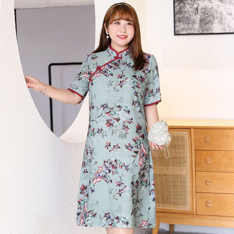 [Dsmyz] [50-115kg] Cheongsam Plus Size Chinese Style Loose Dress Baju ...