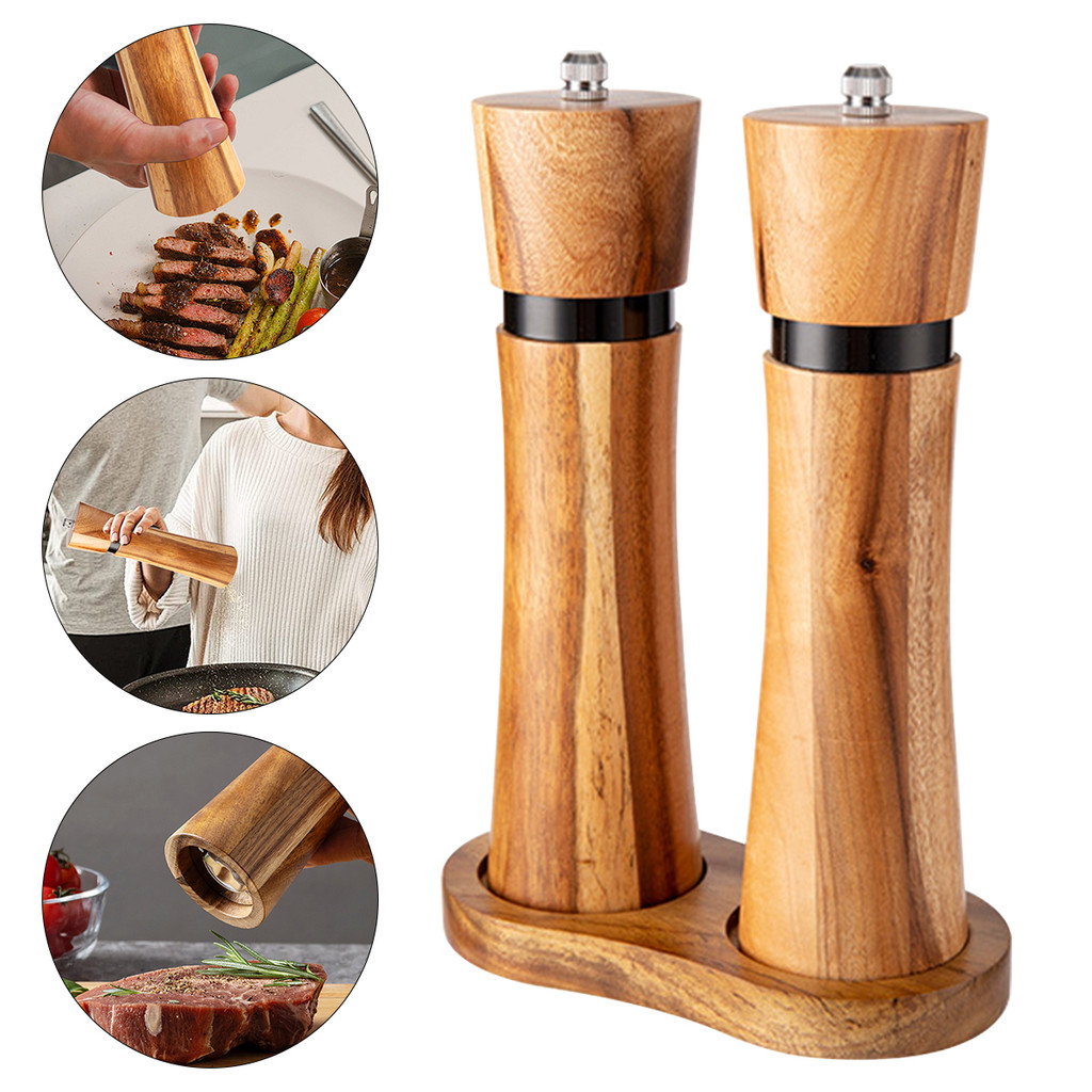 8 Inch Manual Pepper Grinder Rubber Wood Acrylic Salt Shakers ...
