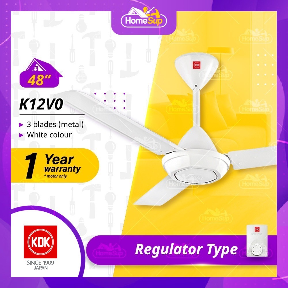 KDK Regulator Ceiling Fan K12v0 - 3 Metal Blade, White (48″), Separate ...