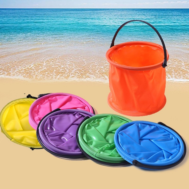 Beach Sand Toys Play Bucket Folding Bucket Outdoor Pool Kids Summer ...