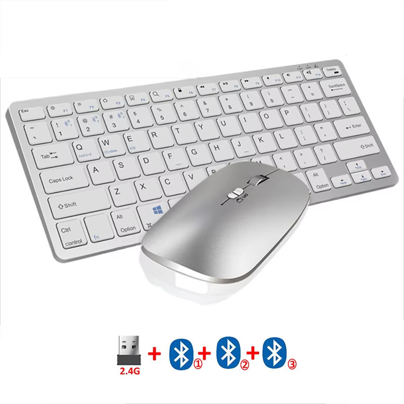 BOW 2.4G+Bluetooth Wireless Keyboard Mouse Combo Rechargeable Mini ...