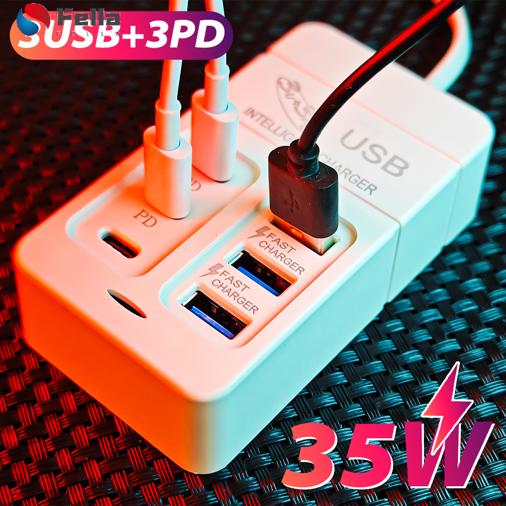 6 Ports 35W Fast Charging Charger - Mobile Phone EU US Plug - USB Quick ...