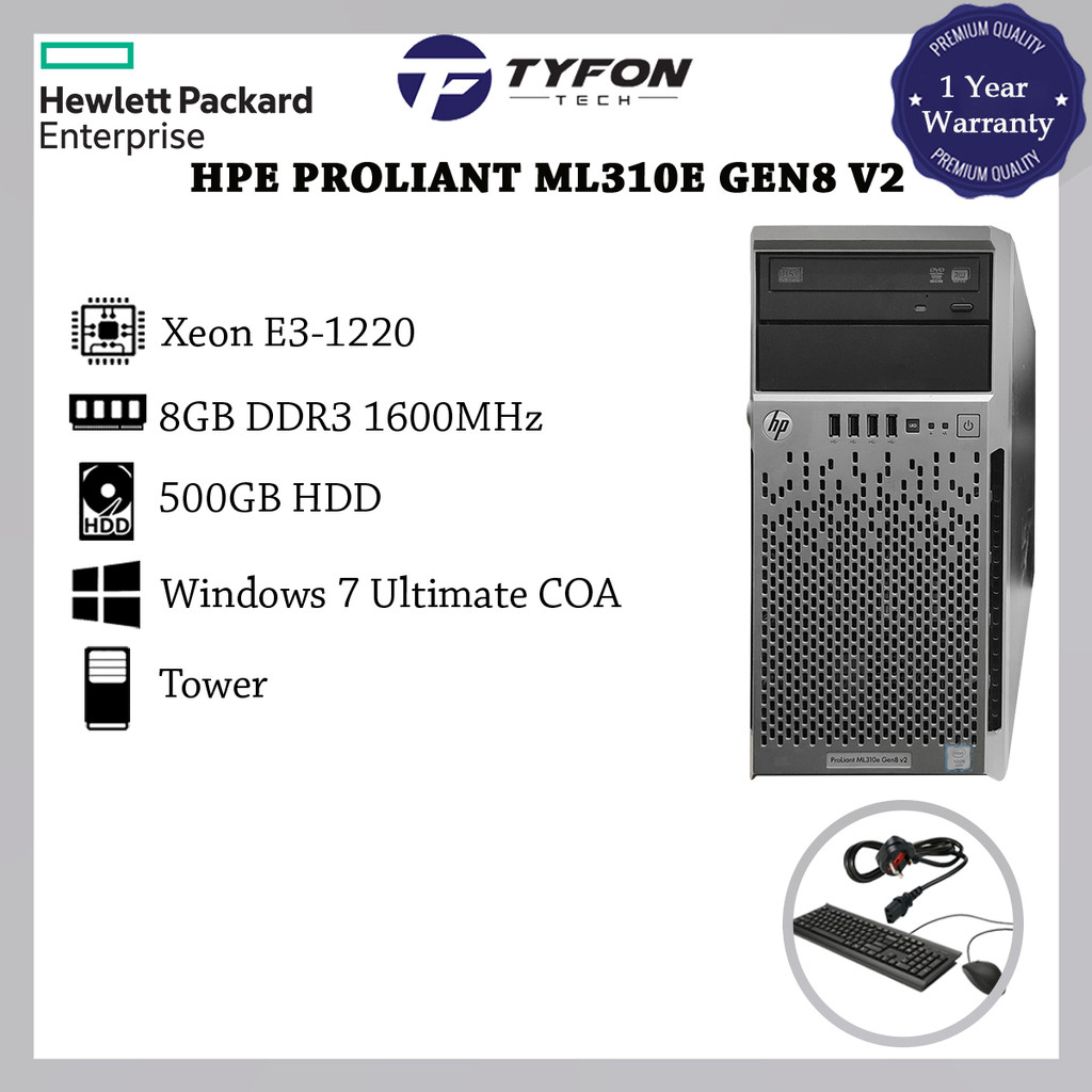 HPE ProLiant ML310e Gen8 v2 Xeon E3-1220 8GB DDR3 RAM 500GB HDD Win 7 ...