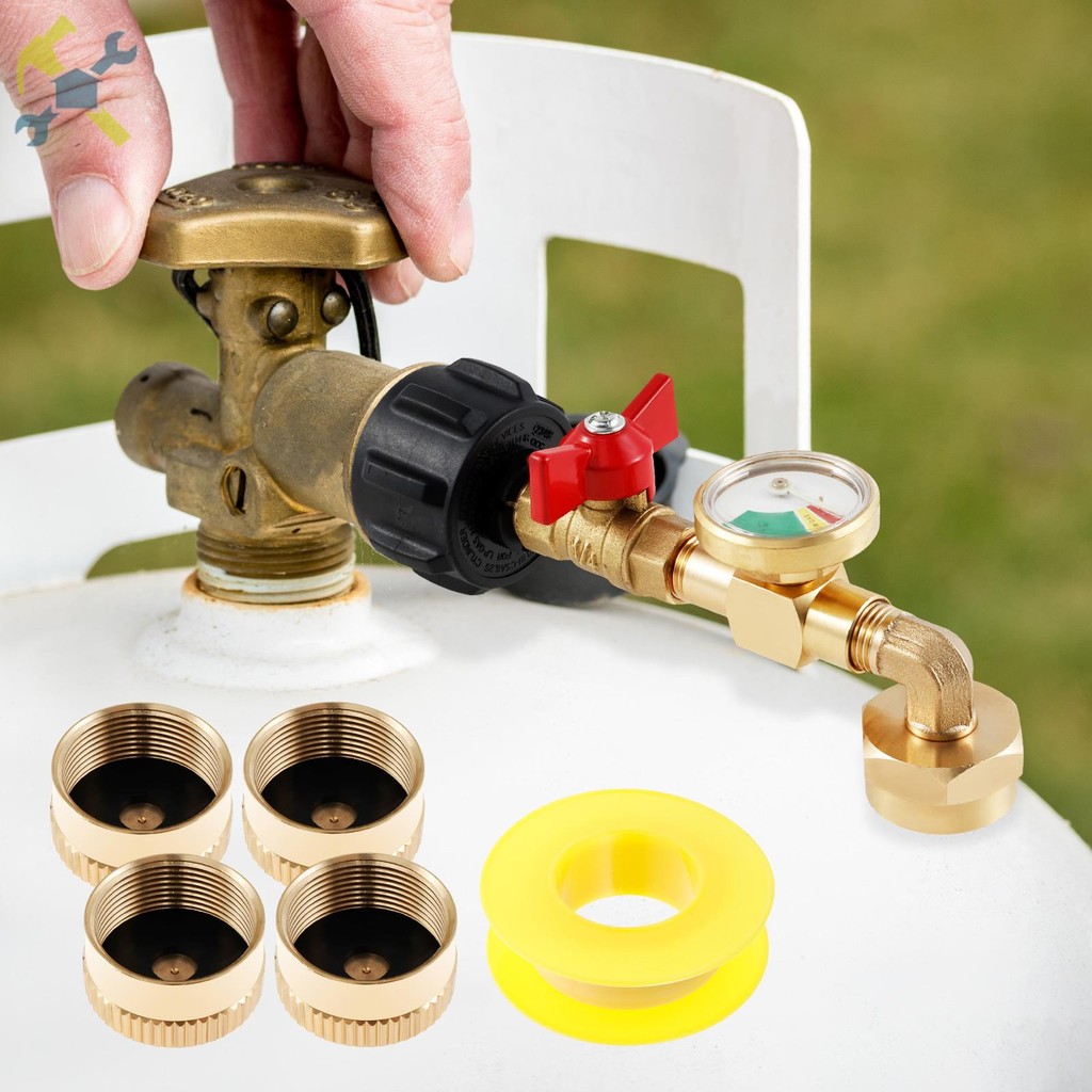Propane Refill Adapter with Gauge and Control Valve 90 Degrees Elbow ...