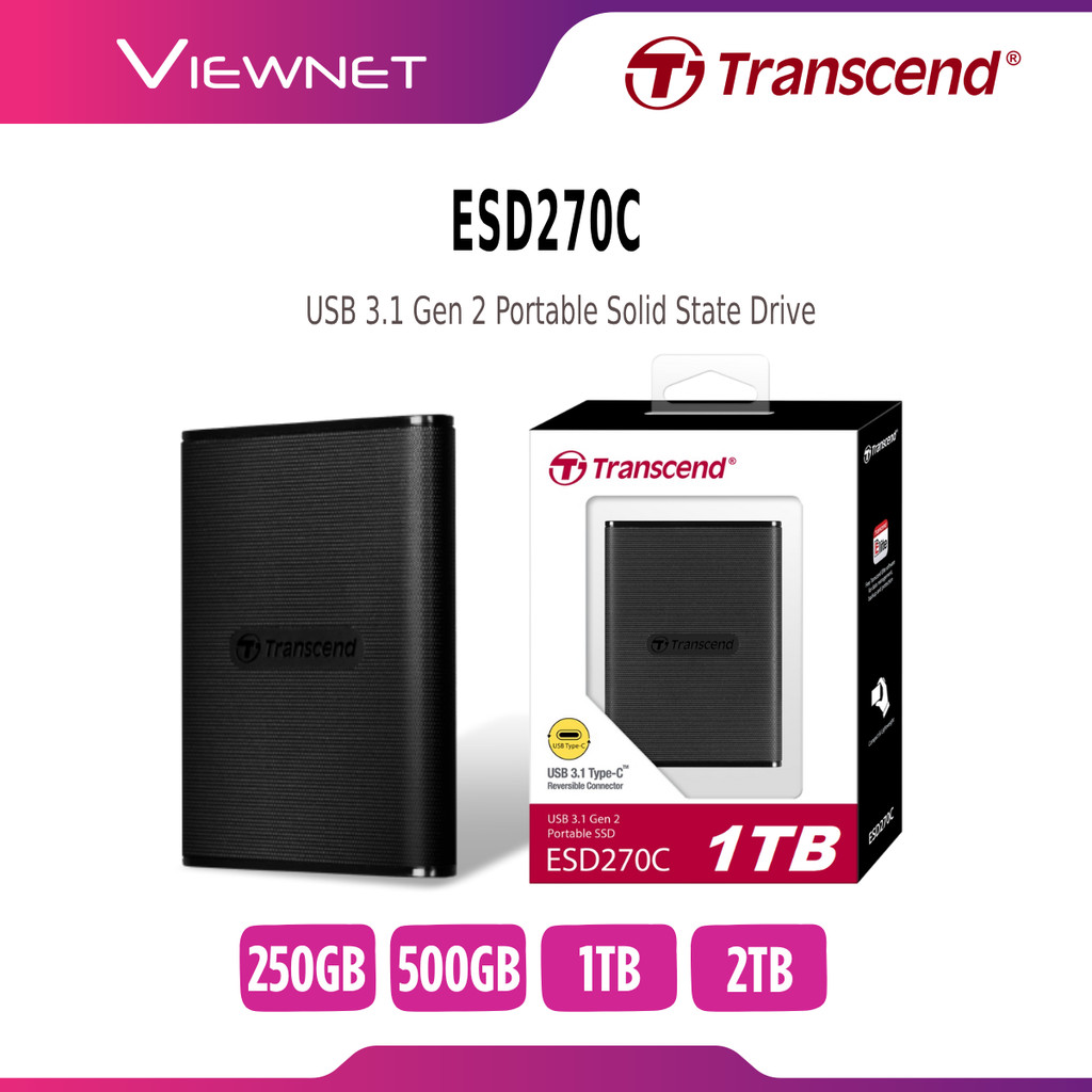 TRANSCEND ESD270C USB 3.1 GEN 2 PORTABLE EXT SSD 3D NAND EXTERNAL SOLID ...