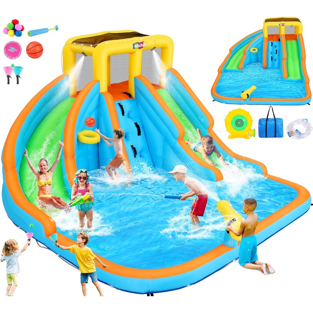 11x10.2 FT Inflatable Dual Water Slide w/Catch Ball Set, 11-in-1 Blow ...