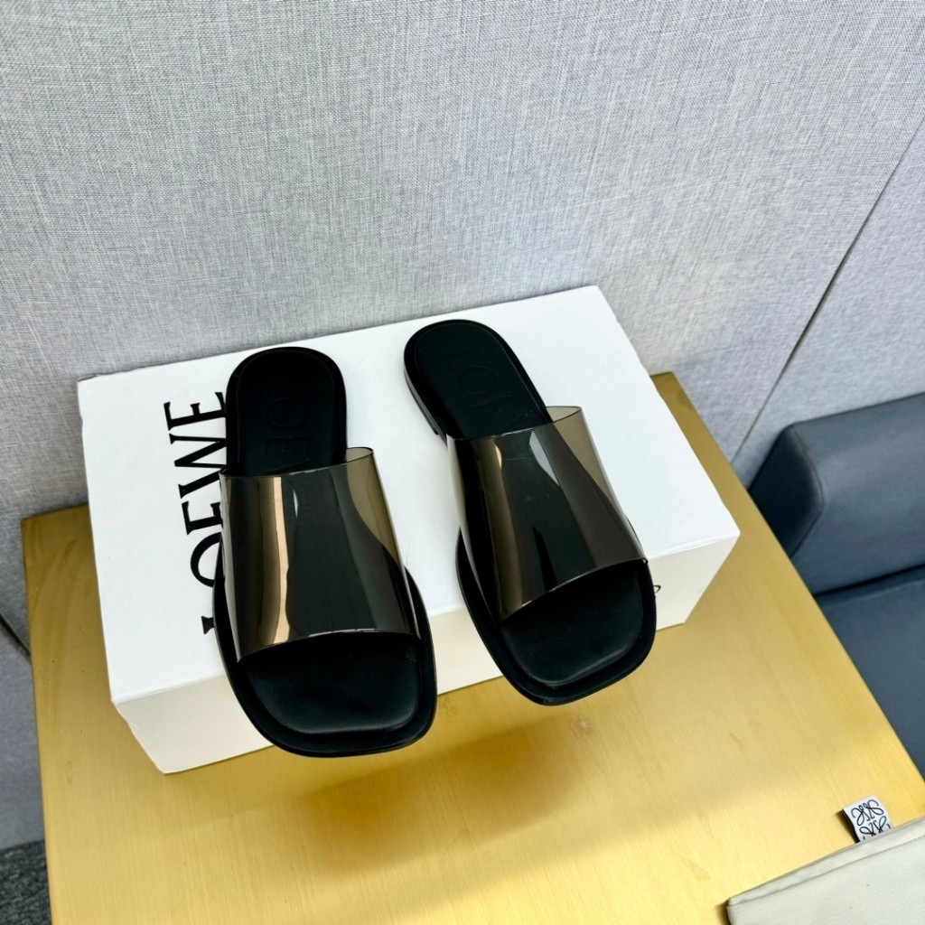 Loewe 2025 summer new style square toe transparent open toe flat ...