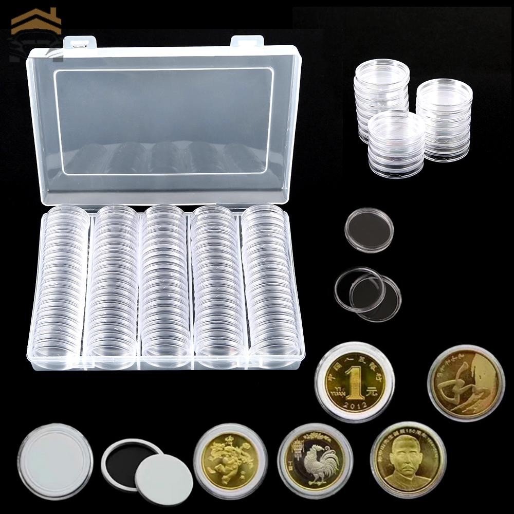 100 Pieces 30mm Silver Coin Holder Clear Coin Capsules Coin Case with ...