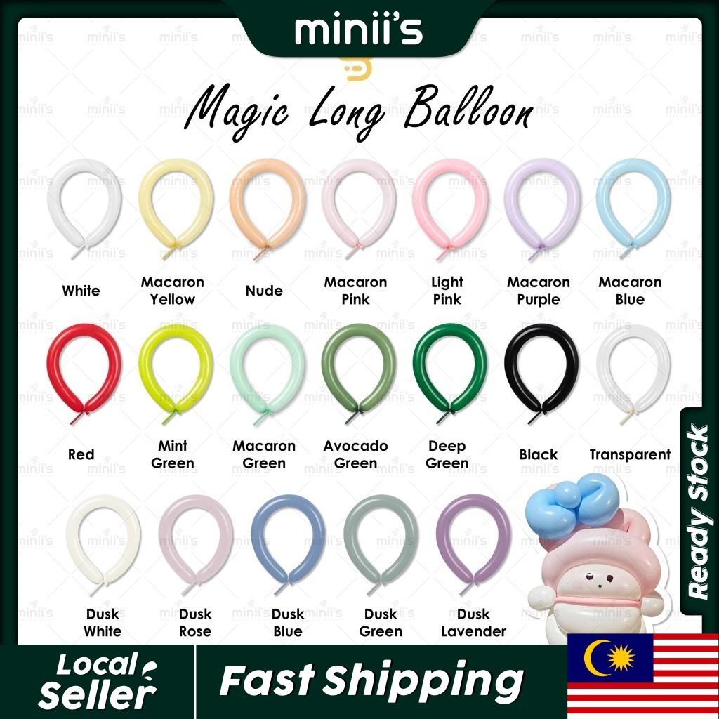 MINIIS 100pcs Long Balloon 260Q Balloon Macaron Belon Panjang Balloon ...