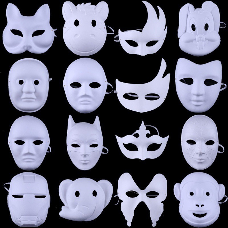 1 prom white hand-painted mask DIY pulp mask male and female animal ...