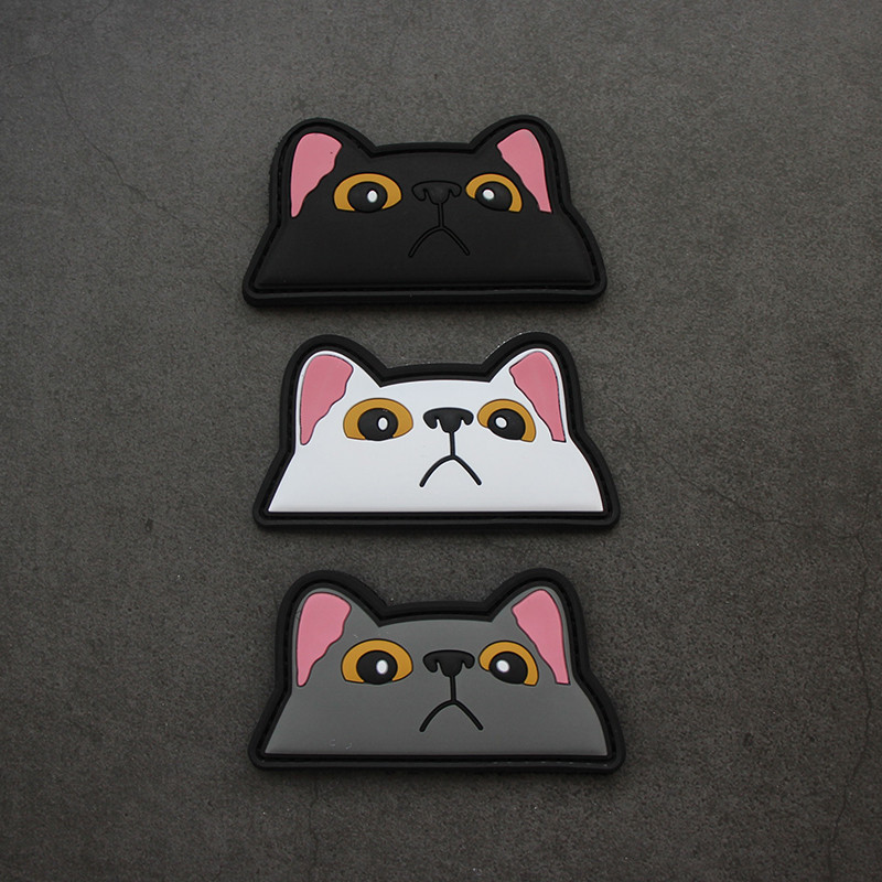 PVC Three-Dimensional Rubber Badge Velcro Pink Ears Cat Creative Cute ...