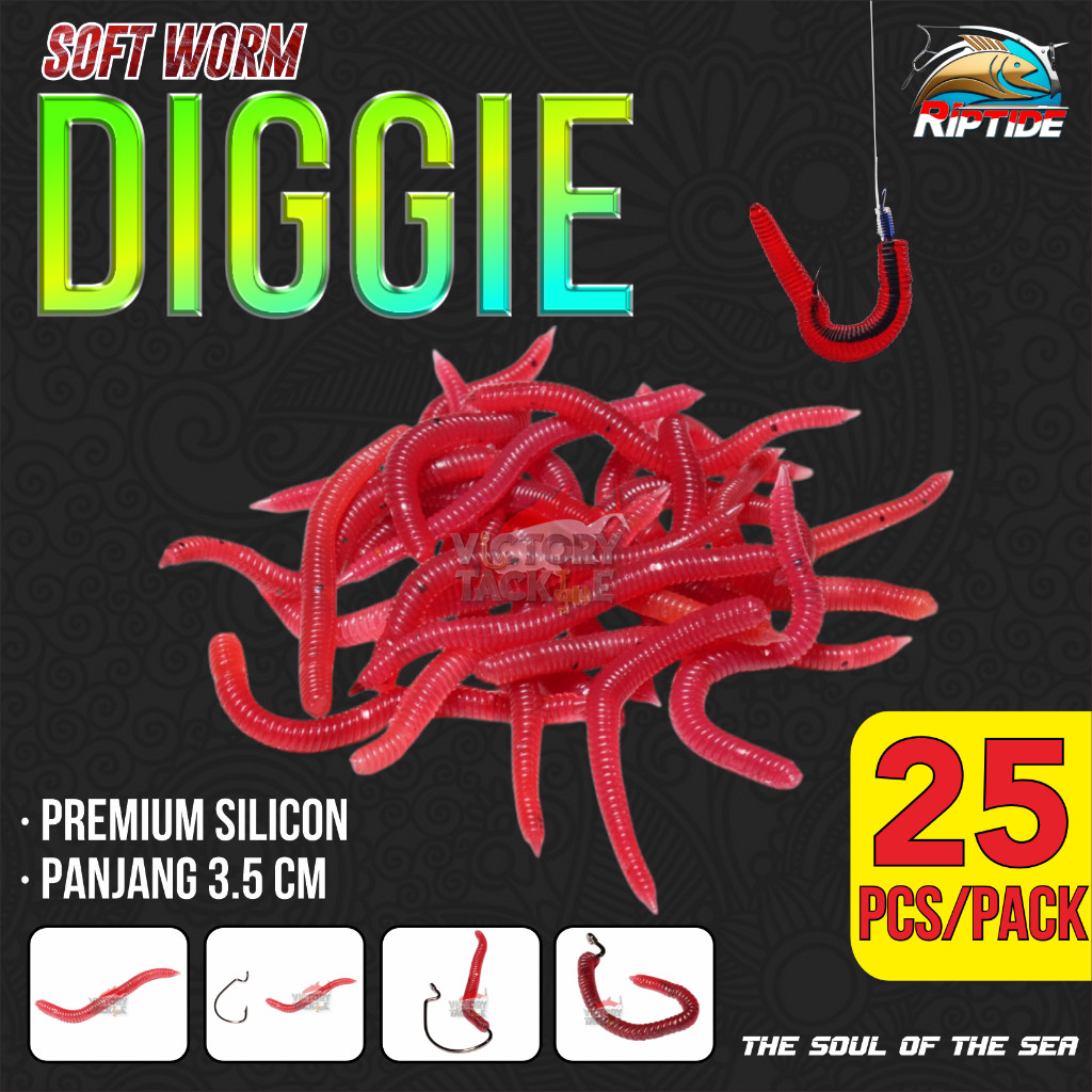 Riptide Diggie Soft Worm 3.5 cm Artificial Worm Fishing Bait with ...