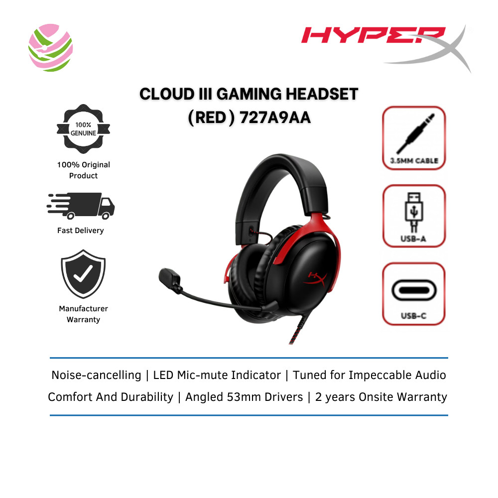 HP HYPERX CLOUD III WIRED MULTI-PLATFORM GAMING HEADSET 727A9AA (Red) | Shopee Malaysia